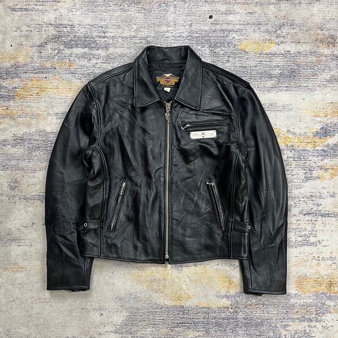 Harley davidson embossed logo Detroit leather jacket, Fesyen Pria ...