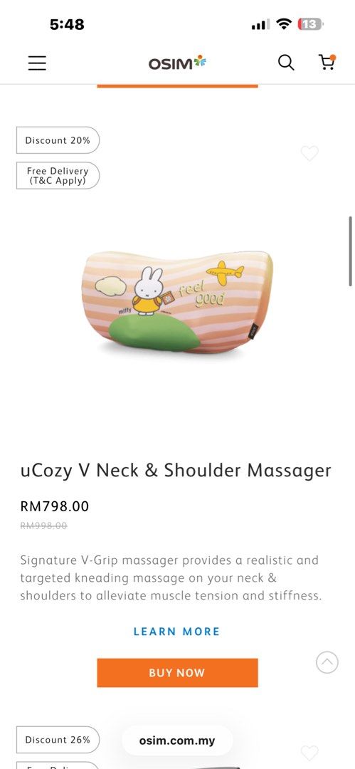 (2025)OSIM uCozy V Neck & Shoulder Massager Miffy Edition, Health & Nutrition, Massage Devices ...