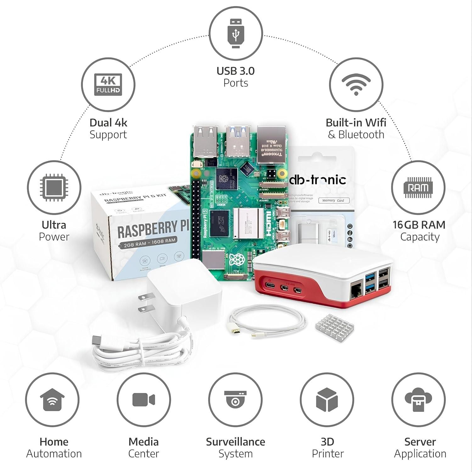 Raspberry Pi 5 16GB Starter Kit | 128GB Edition | Official 27W Power ...