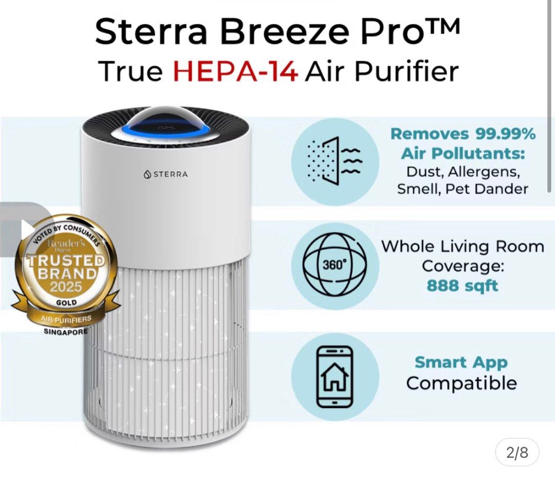 Sterra Breeze Pro True HEPA-14 Air Purifier, TV & Home Appliances, Air Purifiers & Dehumidifiers ...
