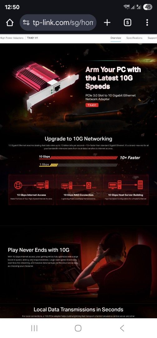 TP-Link 10Gbps pcie network card, Computers & Tech, Parts & Accessories ...