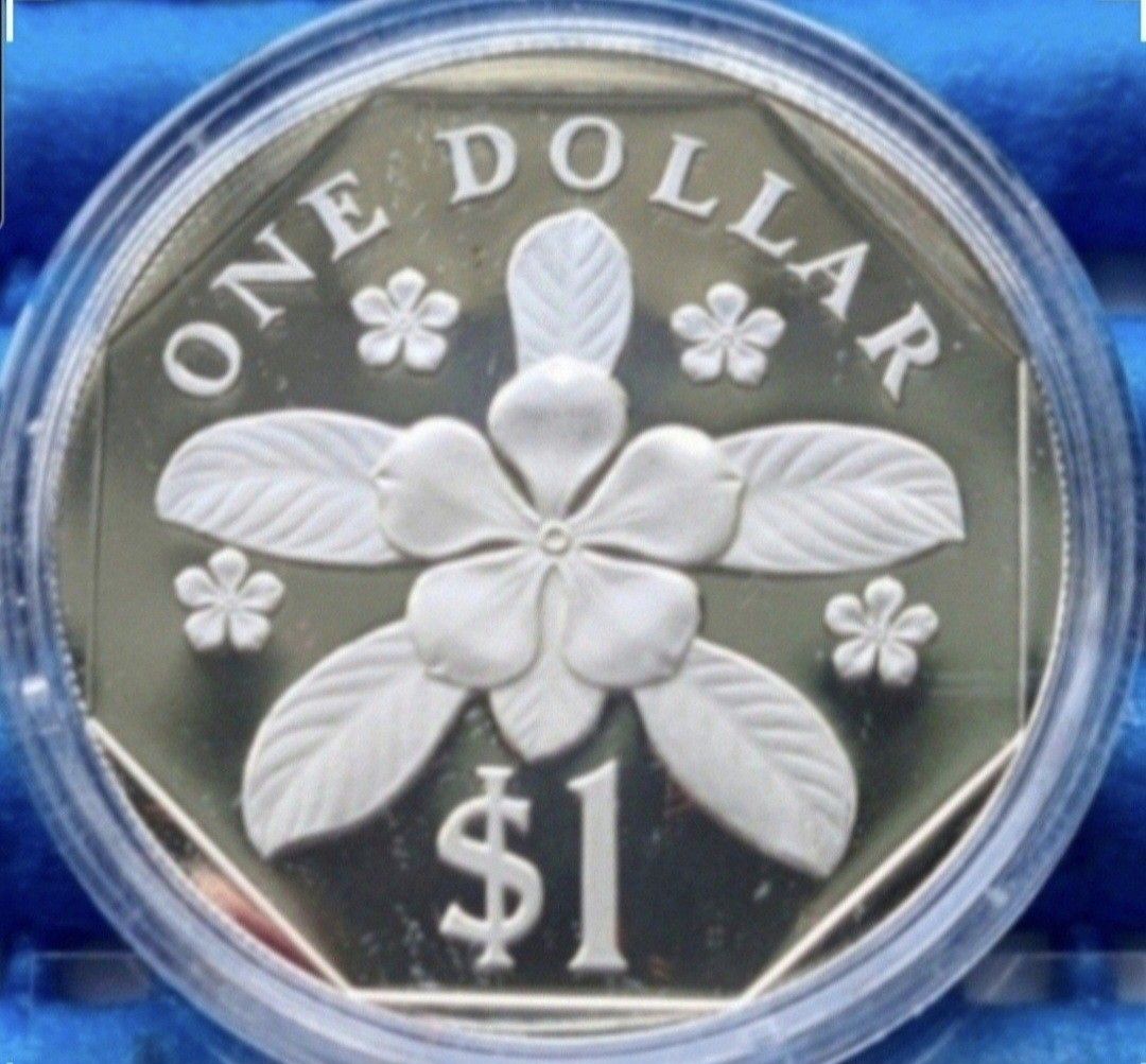 1985 Singapore Extra Large $1 Prosperity Periwinkle Flower Silver Proof ...
