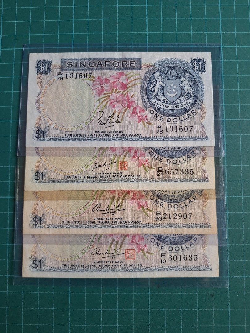 4 different signatures $1 orchid series Singapore currency one dollar ...