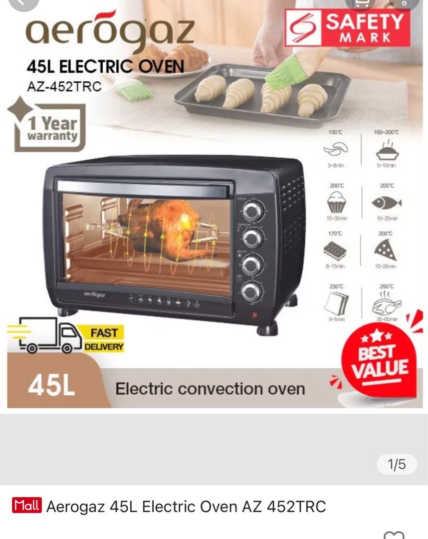 Aerogaz 45L Electric Convection Oven AZ-452TRC, TV & Home Appliances, Kitchen Appliances, Ovens ...