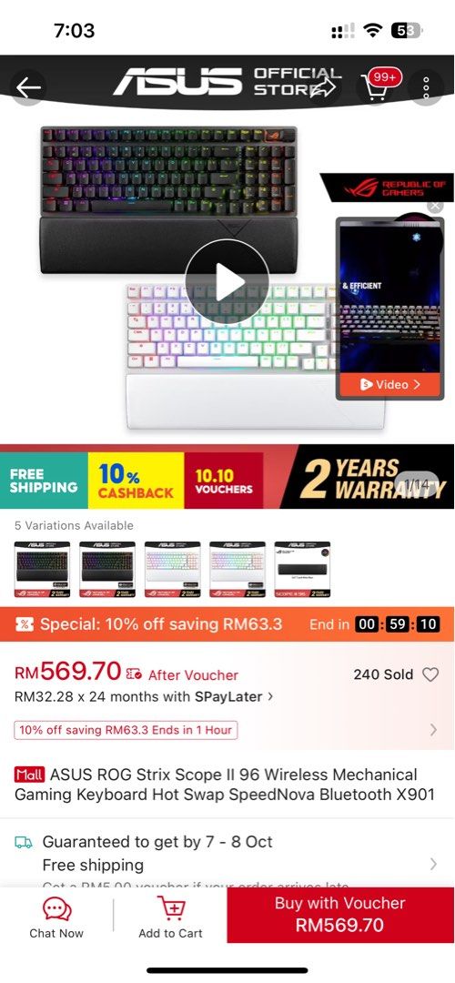 Asus ROG Strix Scope ii 96 wireless keyboard, Computers & Tech, Parts ...