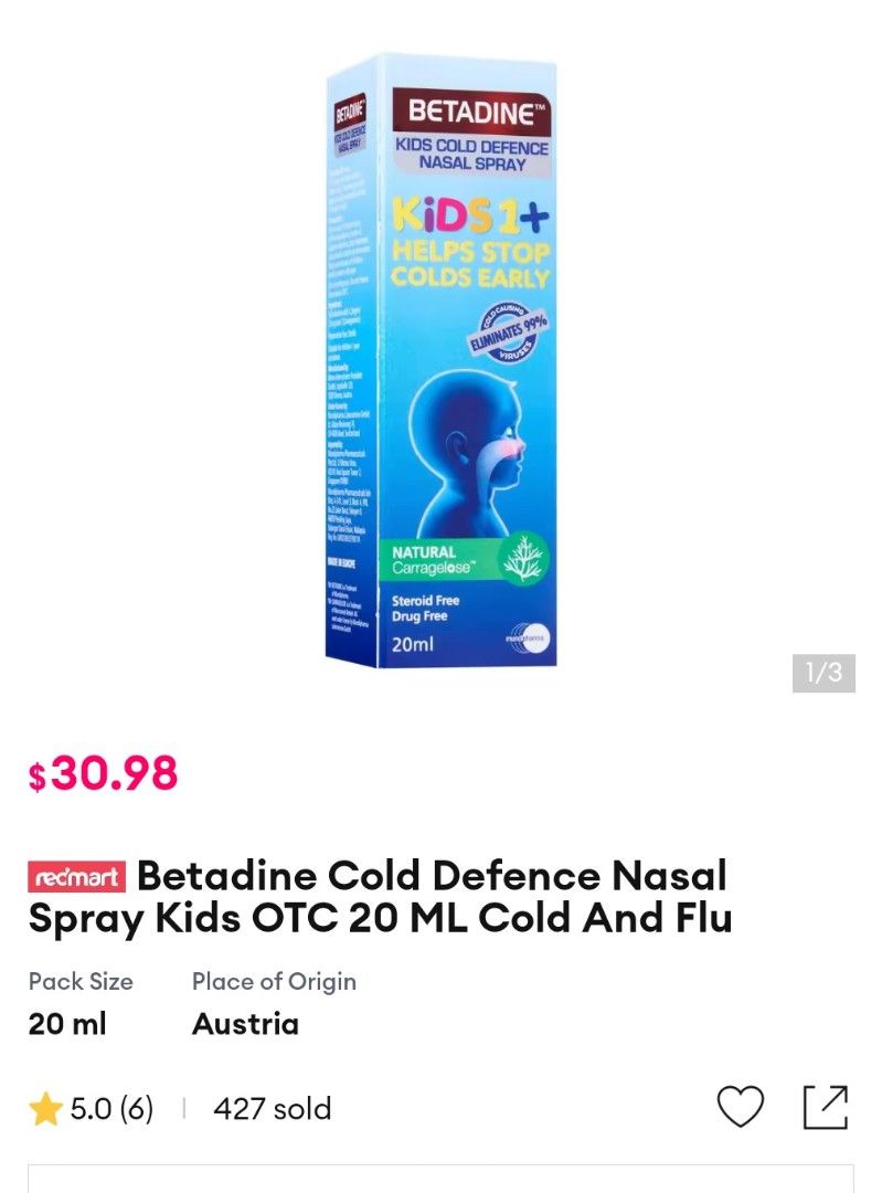 [BNIB] Betadine Kids Cold Defence Nasal Spray, Health & Nutrition ...