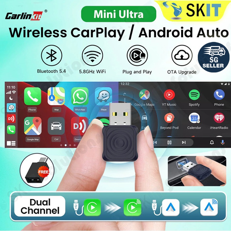 Carlinkit 2in1 Mini Ultra Wireless CarPlay Android Auto Adapter Plug ...