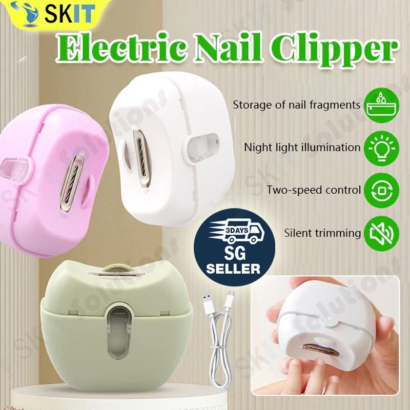 Electric Nail Clipper Rechargeable Trimmer with LED Light Safe Design ...