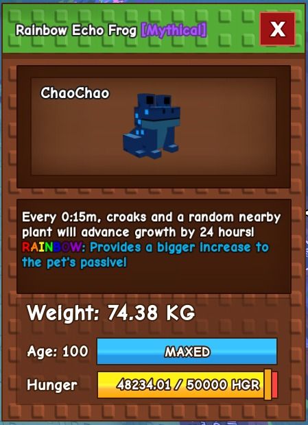 Grow A Garden Rainbow Titanic Echo Frog 74.38KG, Video Gaming, Gaming ...