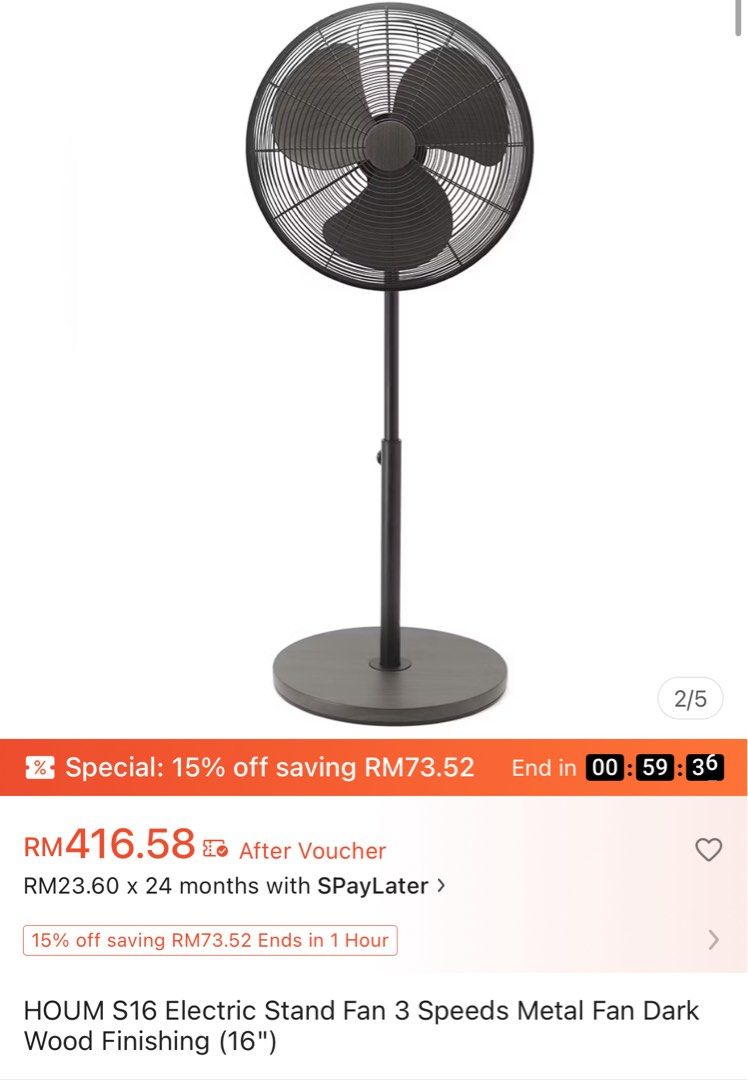 HOUM S16 Electric Stand Fan 16 inch, Furniture & Home Living, Lighting ...
