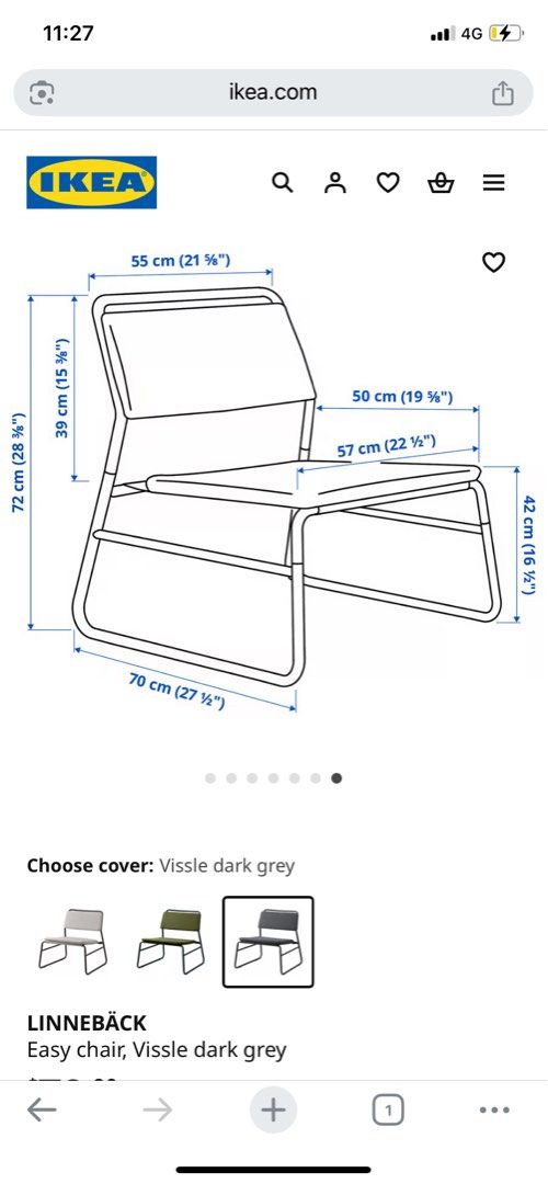 IKEA LINNEBACK Black Metal Frame Chair, Furniture & Home Living ...