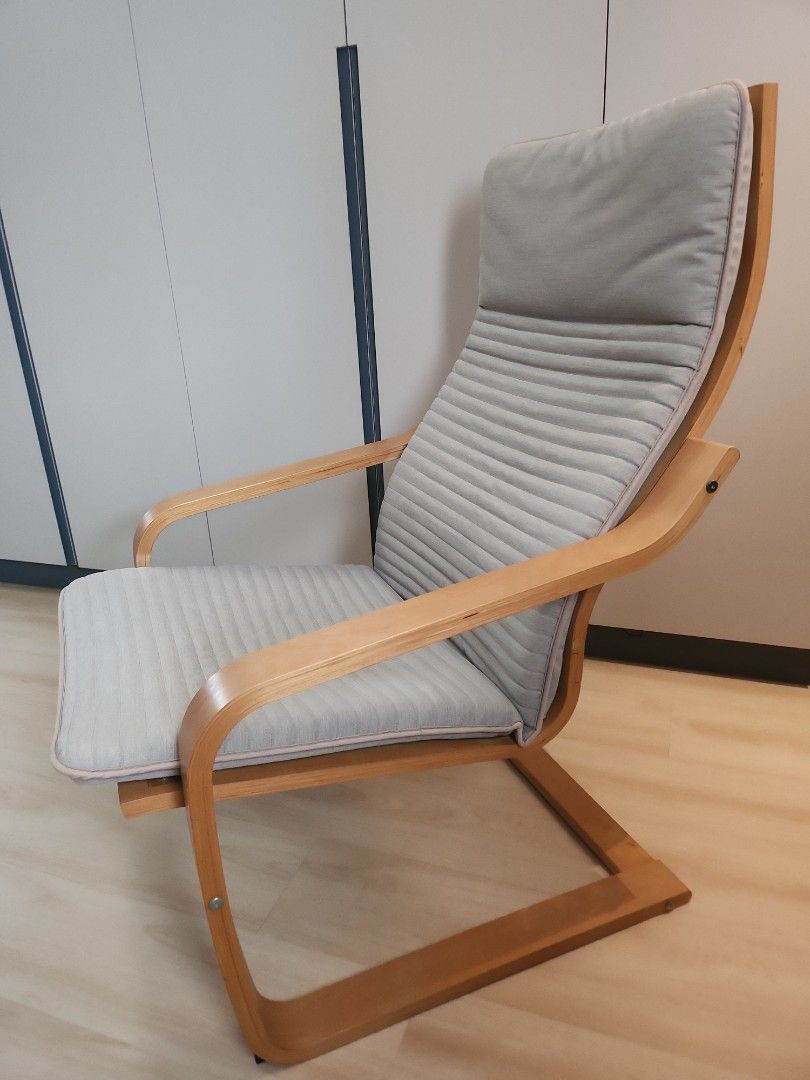 Ikea Poang chair with leg rest, Furniture & Home Living, Furniture ...