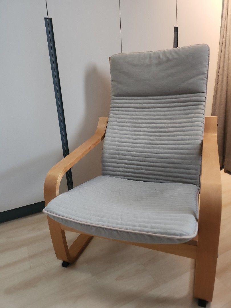 Ikea Poang chair with leg rest, Furniture & Home Living, Furniture ...