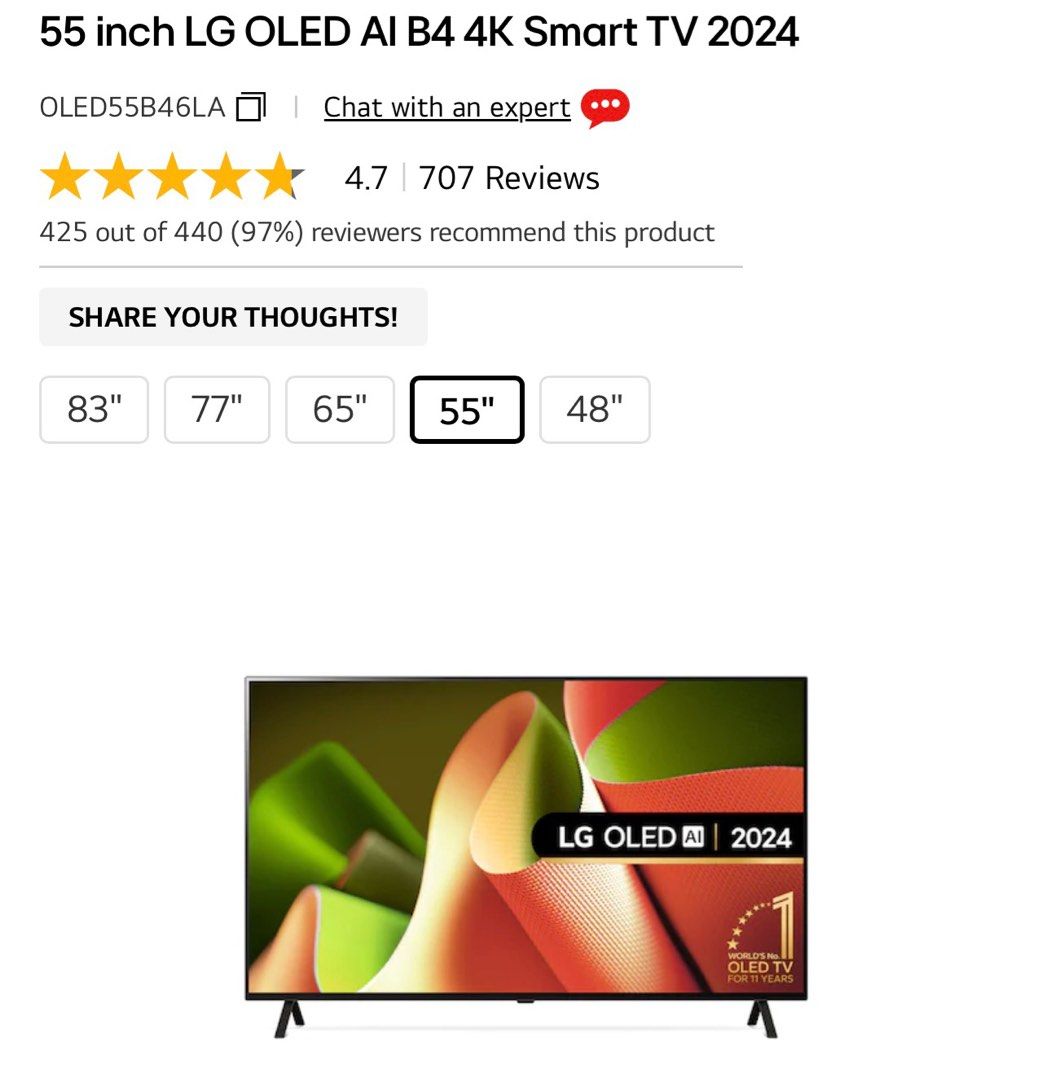 LG OLED AI B4 4K Smart TV 55 inch, TV & Home Appliances, TV ...