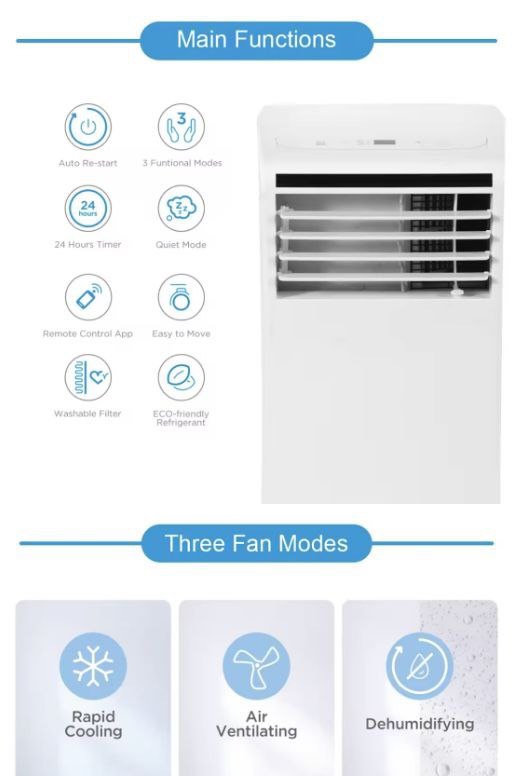Midea MPHA-09CRN7 Portable Air Conditioner, 9000 BTU, TV & Home ...