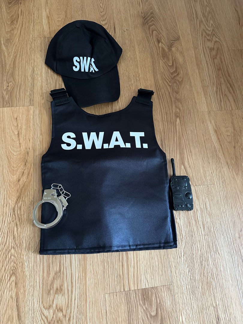 SWAT Costume Set - Includes Vest, Hat, Handcuffs, and Walkie Talkie ...
