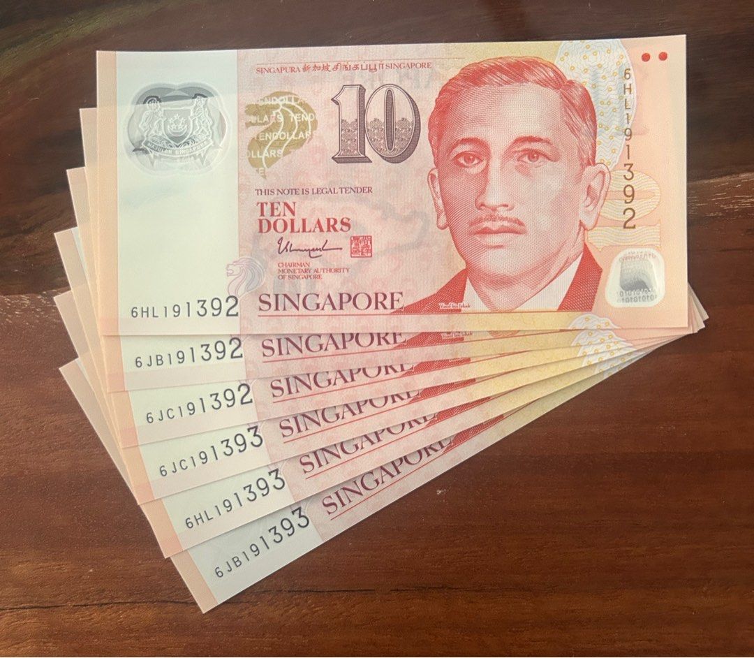 3 Identical Serial Number 2 Consecutive Sets 🇸🇬 Singapore Portrait $10 ...