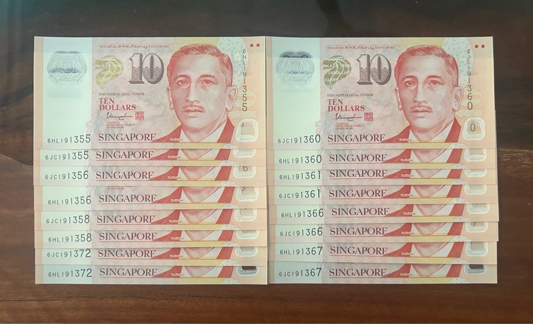 8 Pairs Of Identical Serial Number 🇸🇬 Singapore $10 Portrait (Polymer ...