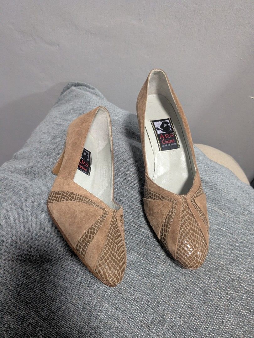 ARS Crane Brown Suede Snake Skin Heels, Women's Fashion, Footwear ...