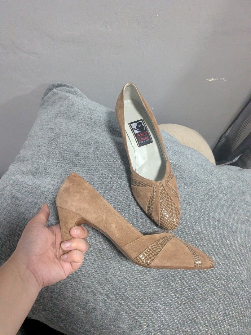 ARS Crane Brown Suede Snake Skin Heels, Women's Fashion, Footwear ...
