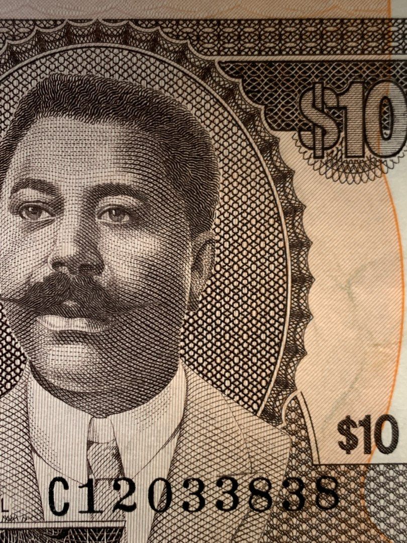 BARBADOS 🇧🇧 1973 $10 Black Serial number C120 33838 Rare Banknote ...