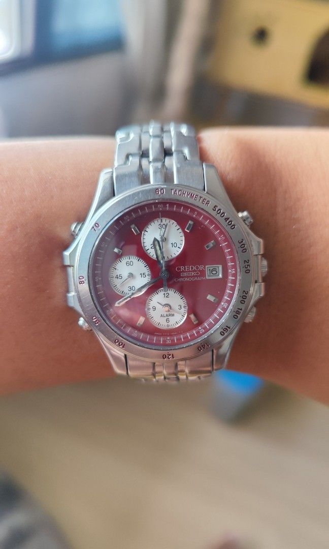 1995 Credor Pacific GCLE991 - Red Dial Chronograph Rare Vintage Seiko ...