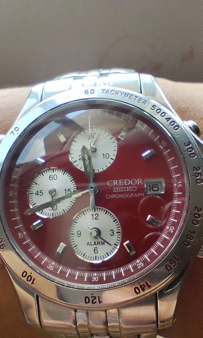 1995 Credor Pacific GCLE991 - Red Dial Chronograph Rare Vintage Seiko ...