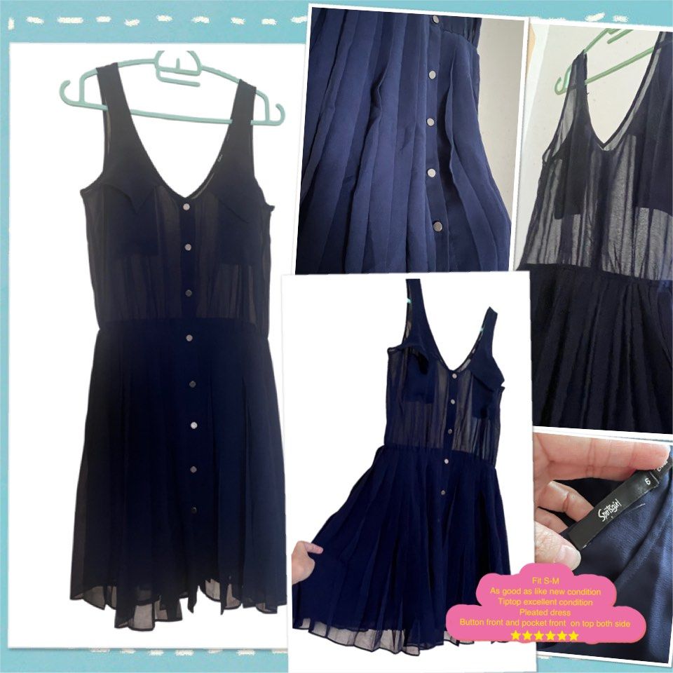 Sports girl navy blue front button pleated dress-Fit S-small M-as good ...
