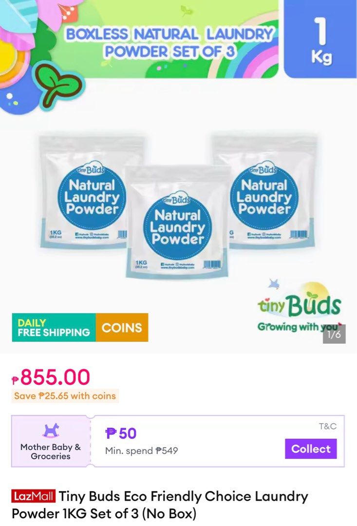 Tiny Buds Natural Laundry Powder 1KG Set of 3, Babies & Kids, Bathing ...