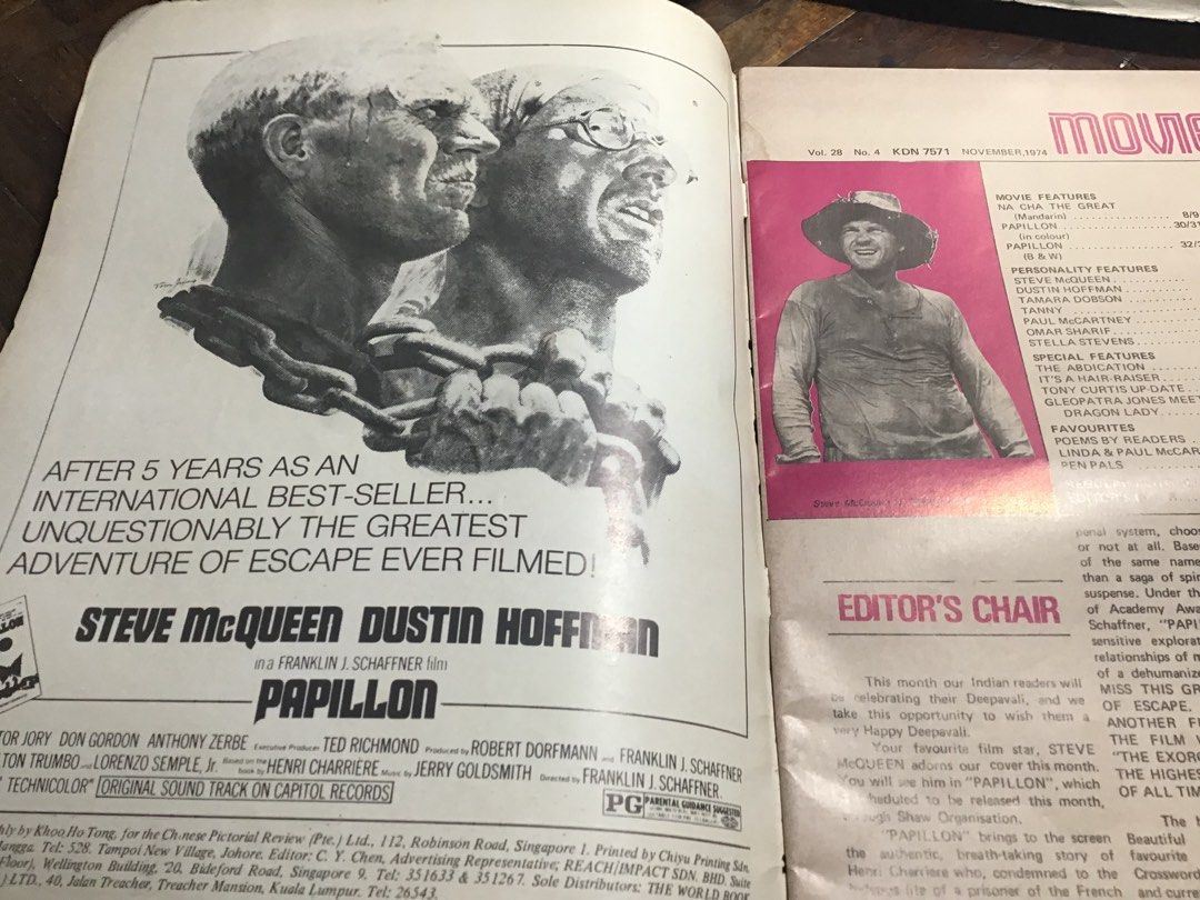 VINTAGE MAGAZINE Steve McQueen Papillon OOP MOVIE NEWS 1974 Shaw ...