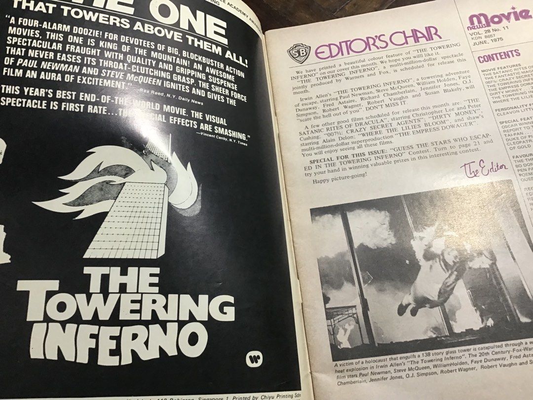 VINTAGE MAGAZINE The Towering Inferno OOP MOVIE NEWS 1975 COLLECTORS ...
