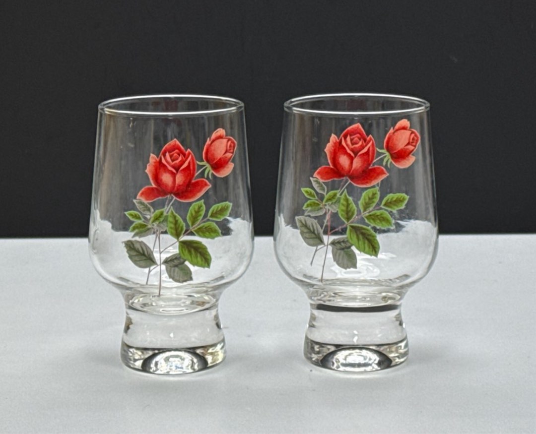 2-PC PYREX JUNE ROSE STUBBY FOOTED GLASS, Hobbies & Toys, Memorabilia ...