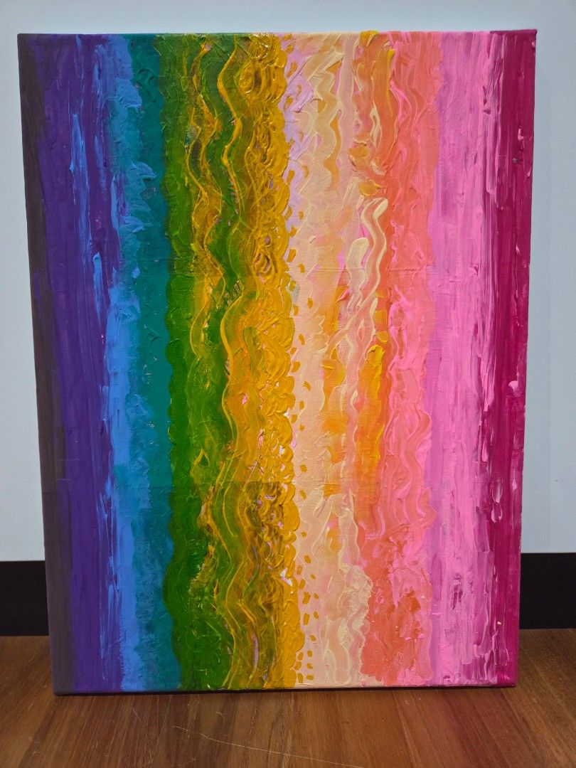 Abstract Rainbow Acrylic Painting on Canvas, Hobbies & Toys, Art ...