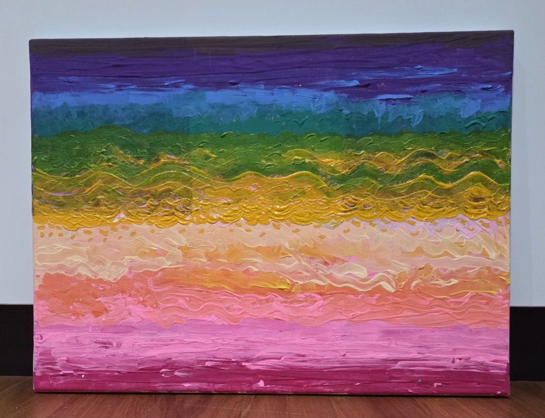Abstract Rainbow Acrylic Painting on Canvas, Hobbies & Toys, Art ...