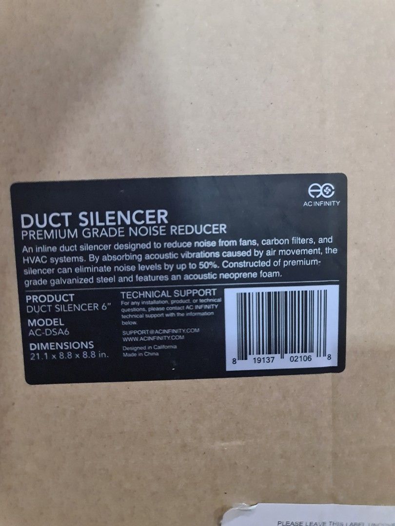 AC Infinity inline Duct Fan Silencer 6", Furniture & Home Living ...
