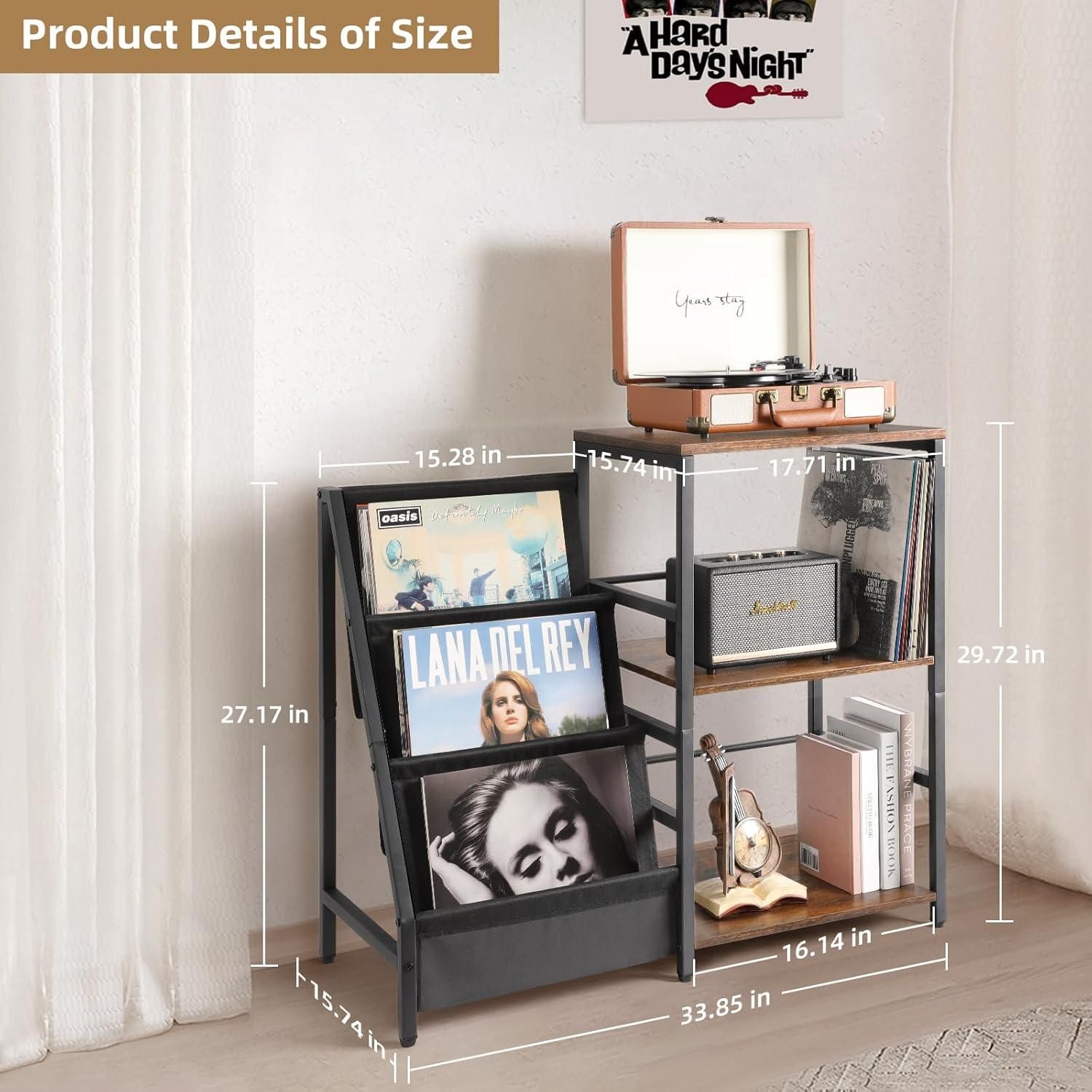 Bikoney Record Player Stand, Turntable Stand with 3-Tier Vinyl Record ...