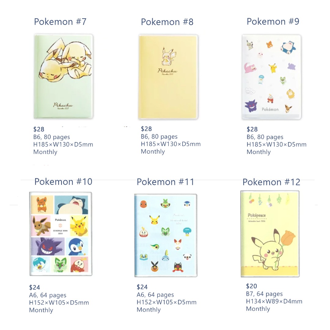 PO Authentic from Japan - Pokemon / PIkachu 2026 Planners (#7 to #12 ...