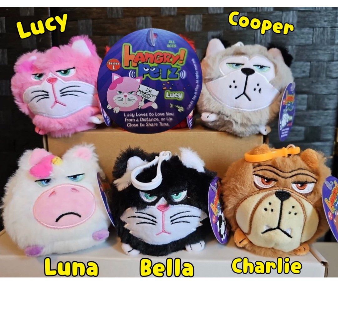 4” Hangry Petz Plush with Clip - Charlie Bulldog ⭐️ Bella black cat ⭐️ ...