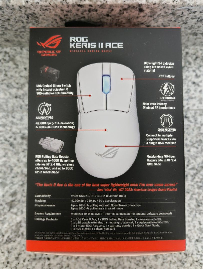 ASUS ROG Keris II Ace Wireless Gaming Mouse, Computers & Tech, Parts ...
