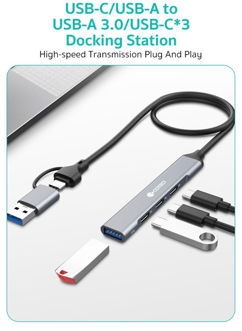 Coteci USB-C/USB-A to USB-A 3.0/USB-C*3 Docking Station OF-003, 電腦＆科技 ...