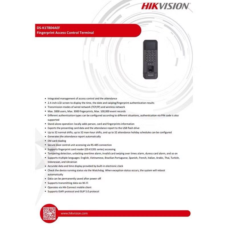 Hikvision EM Version DS-K1T804AEF Fingerprint Door Access Reader ...