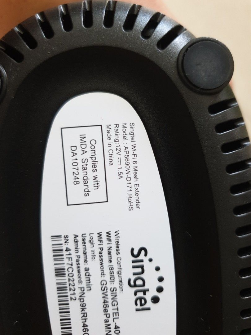 Singtel Wi-Fi 6 Mesh Extender AP5690W-D171, Computers & Tech, Parts ...