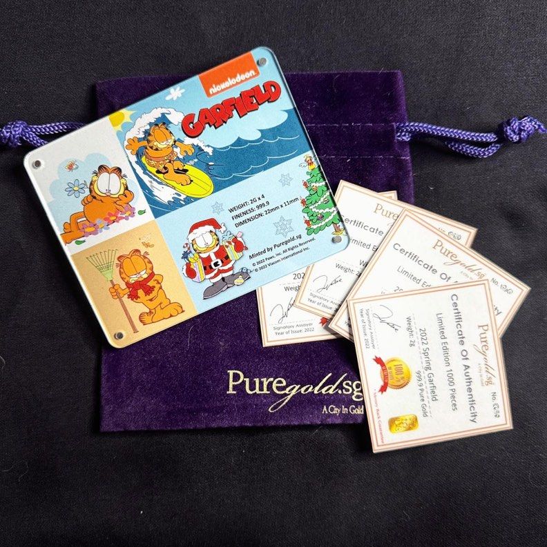 999.9 Pure Gold Garfield 2g Gold Bar Set, Hobbies & Toys, Memorabilia ...