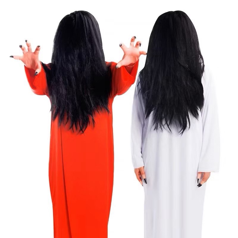 [Avail] Red/White Sadako Ghost Costume (Wig & Dress) Halloween Party ...