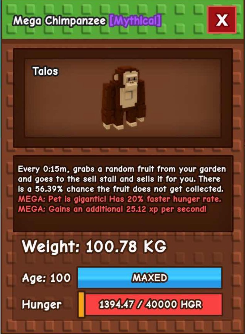 Mega Godly Chimpanzee 15s Grow a Garden pet pets roblox gag, 男裝, 上身及套裝 ...
