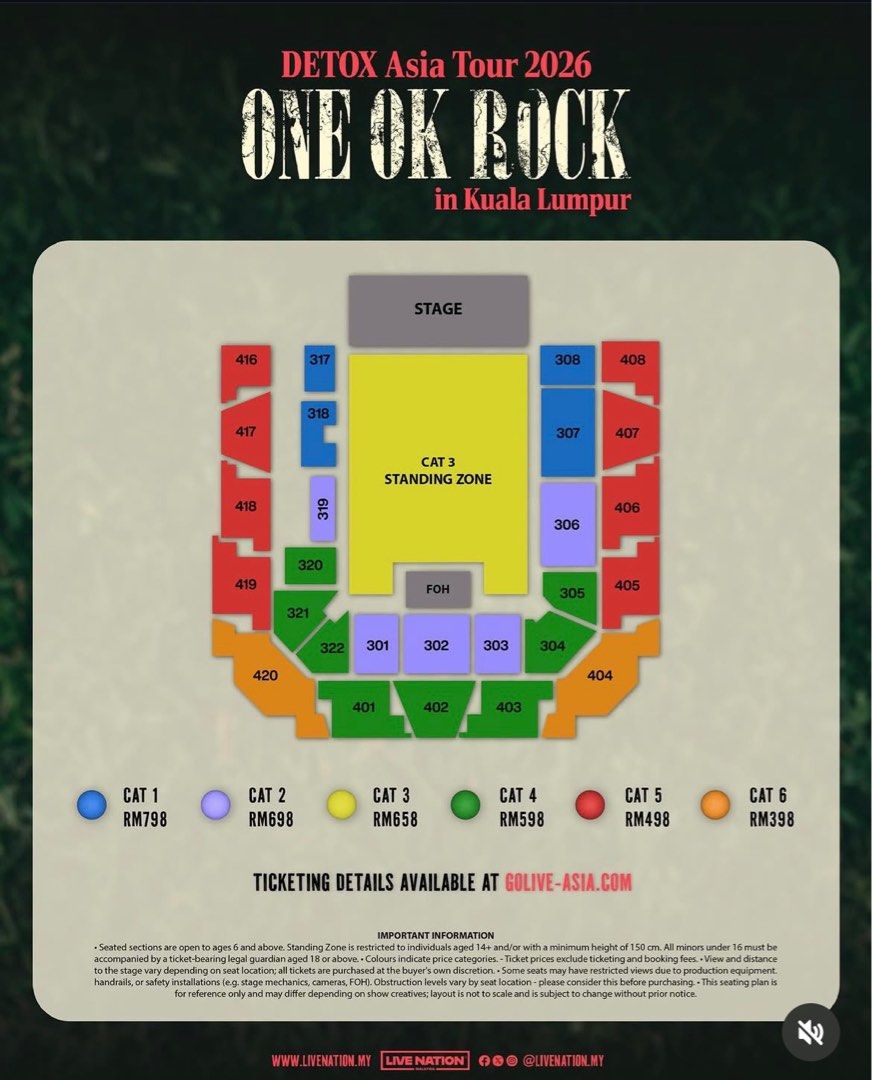 ONE OK ROCK Detox Asia Tour 2026 in Kuala Lumpur [Cat 3 Standing Zone ...