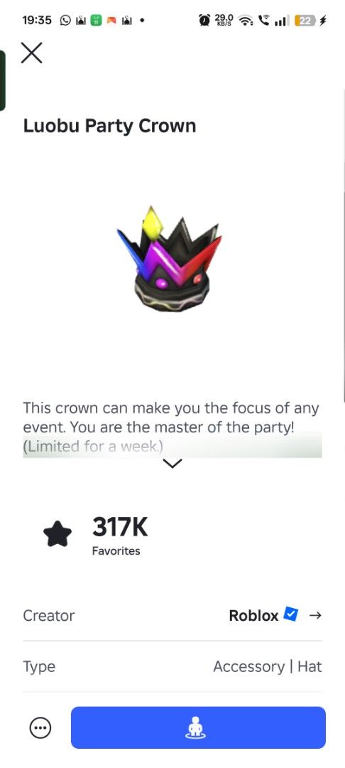 Roblox Luobu Party Crown, Video Gaming, Gaming Accessories, In-Game ...