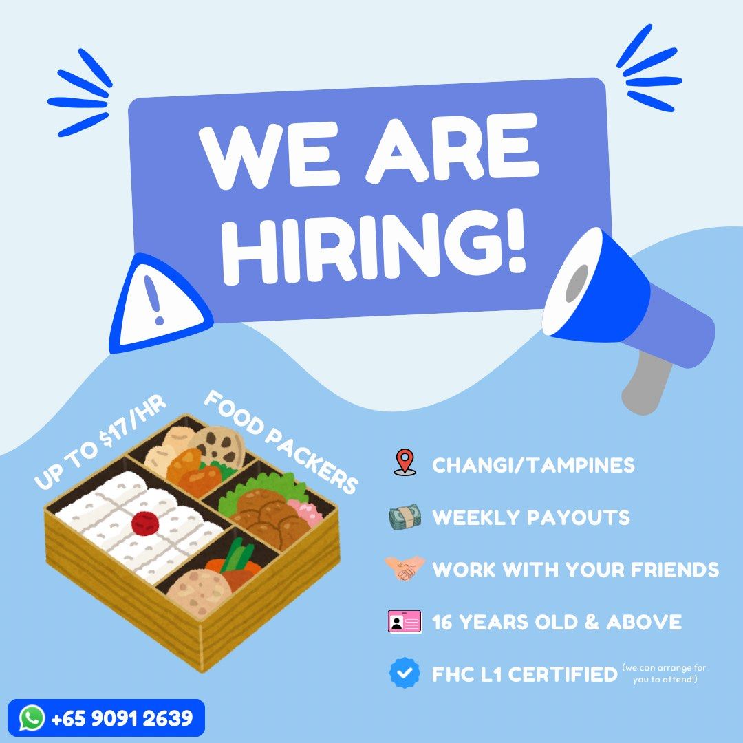🍱 FOOD PACKER (UP TO $17/HR) ️, Jobs, Hospitality, F&B on Carousell