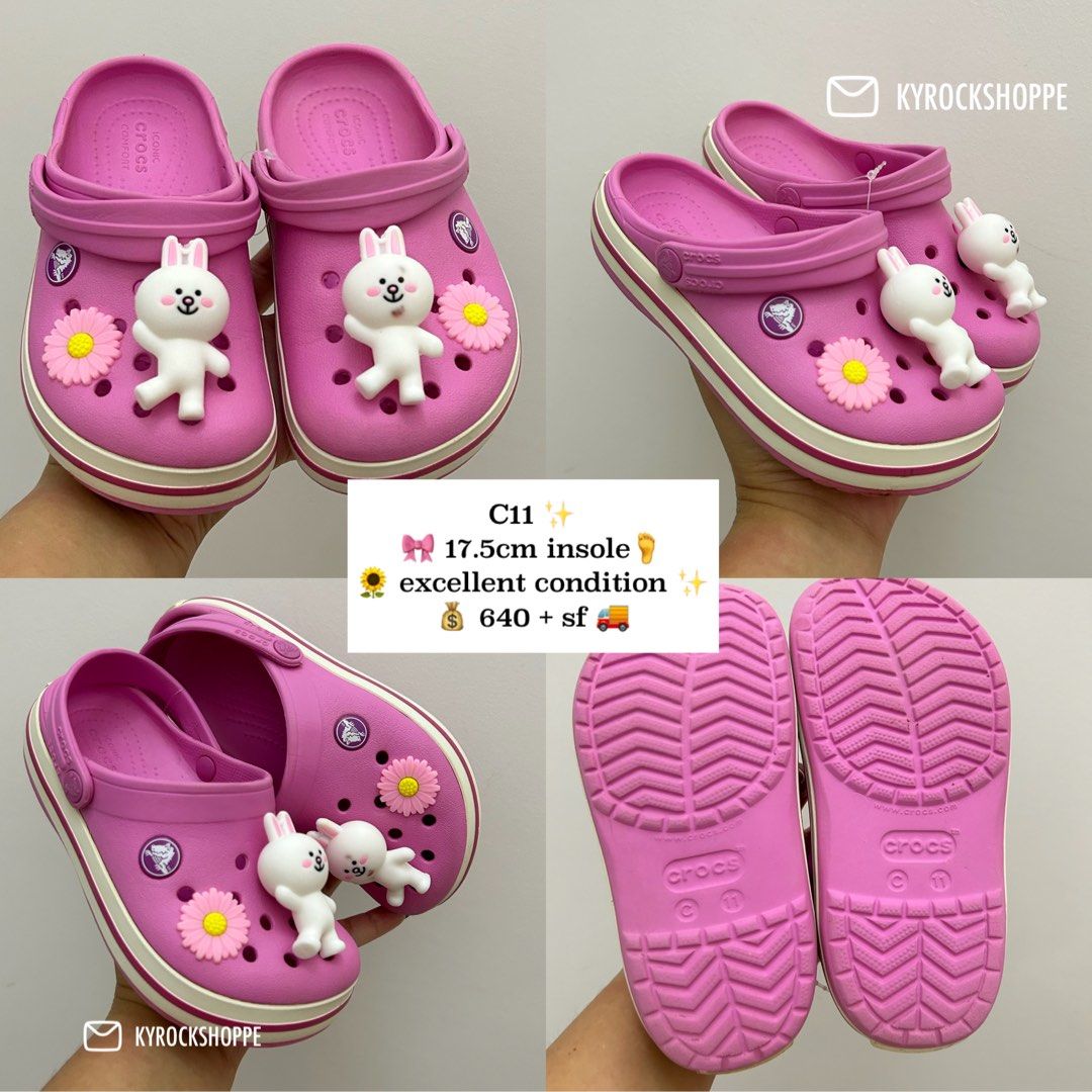 Crocs C11 Pink with Bunny Charms, Babies & Kids, Babies & Kids Fashion ...