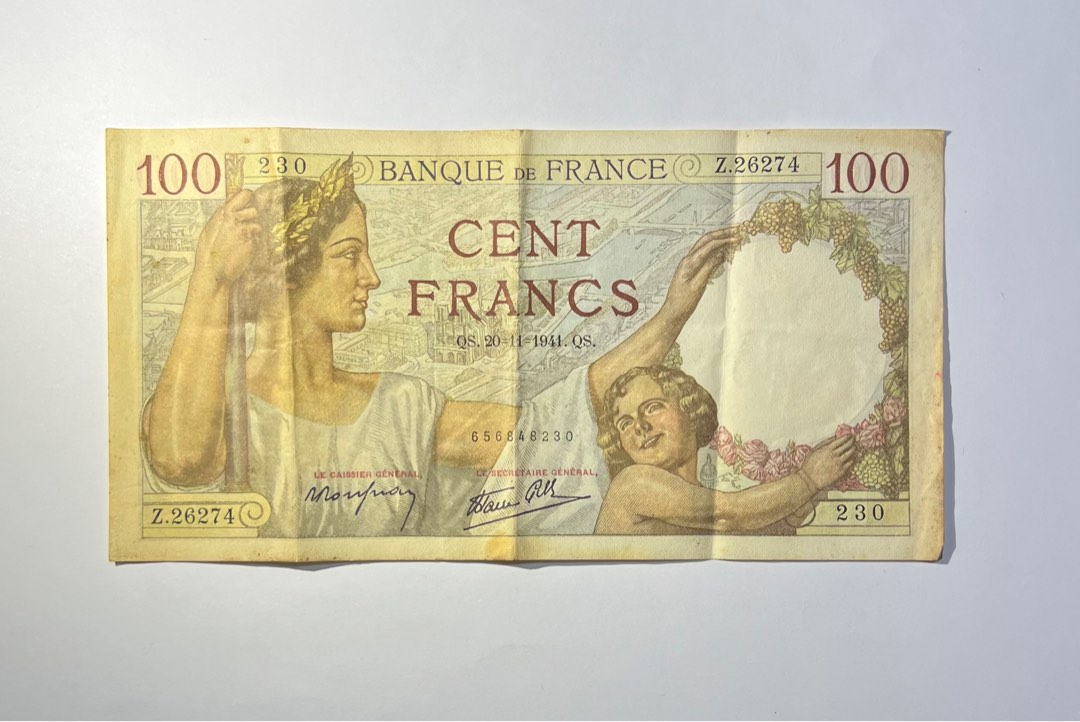 WW2 1941 Vichy France 100 Francs old original Axis collaboration Nazi ...